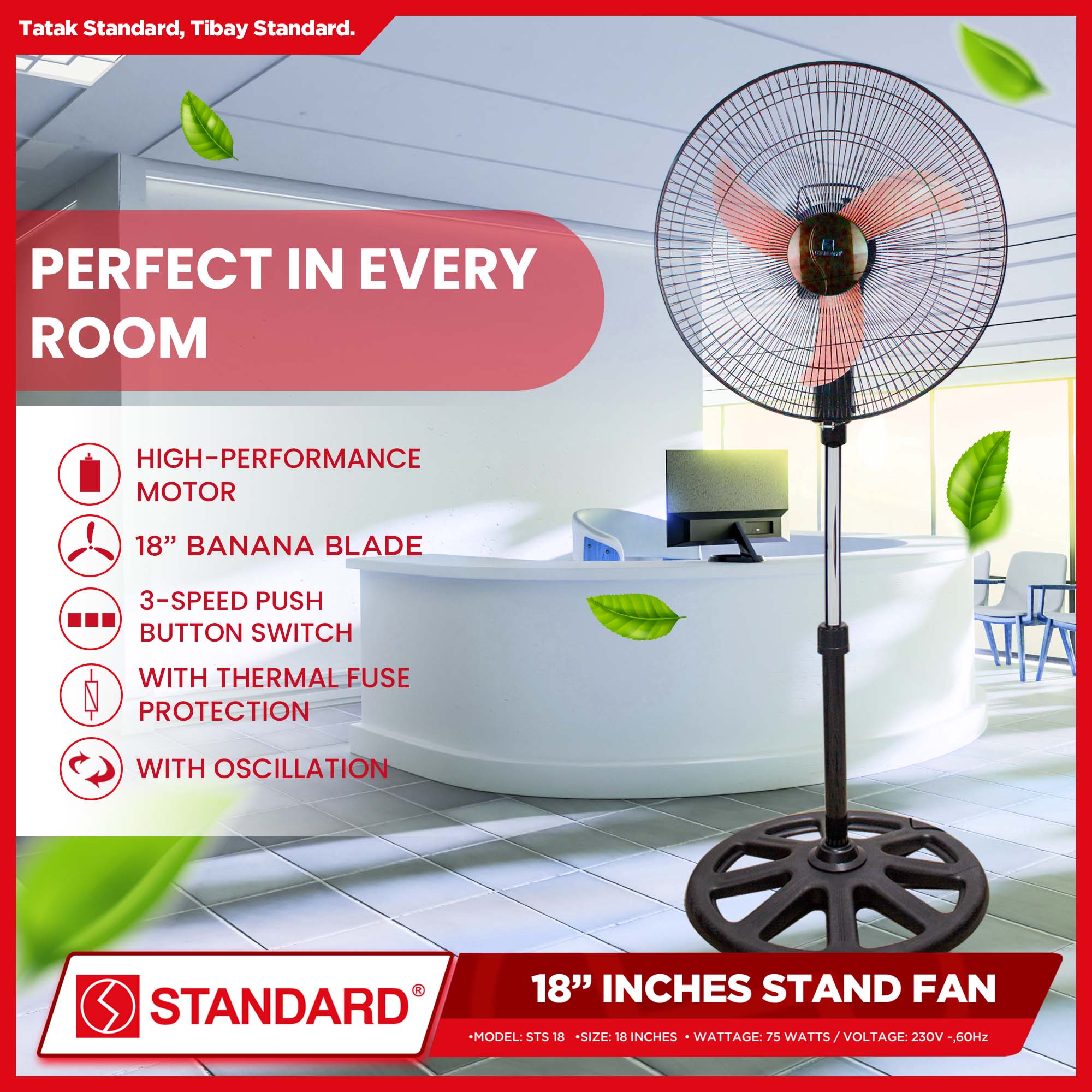 Standard Stand Fan 18" Banana Type Plastic Blade (Random Color) STS-18 ...
