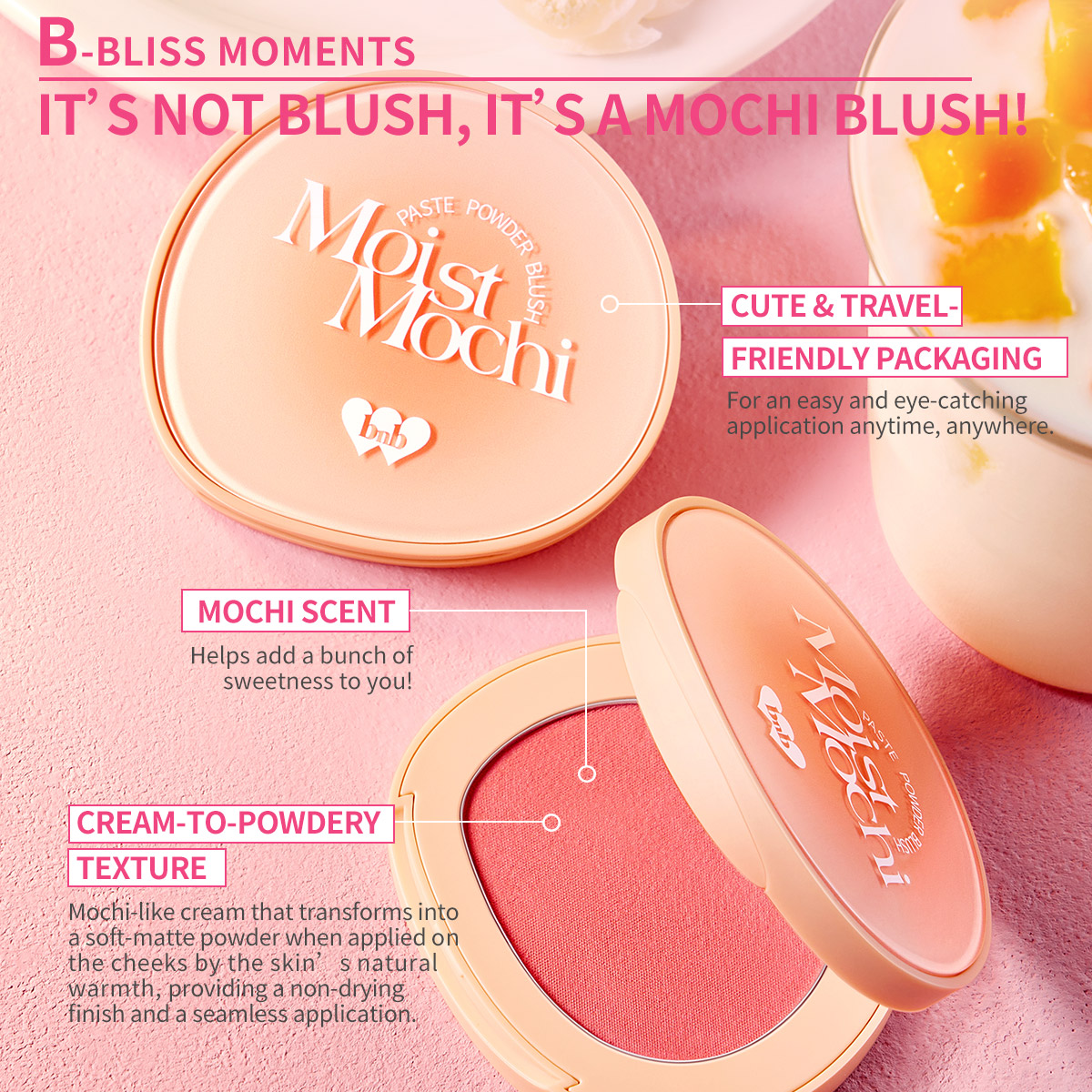 【BEST SELLER】barenbliss BNB Moist Mochi Paste Powder Blush | 12HR Long ...