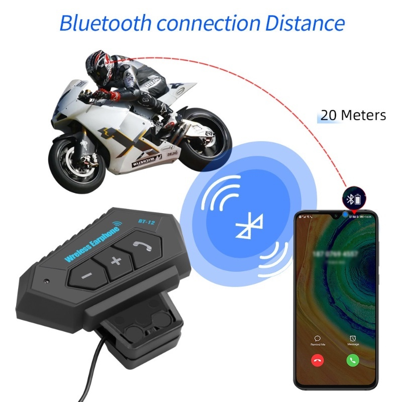 BT12 Bluetooth Waterproof Headset Bass Sound Noise Reduction Motorcycle ...