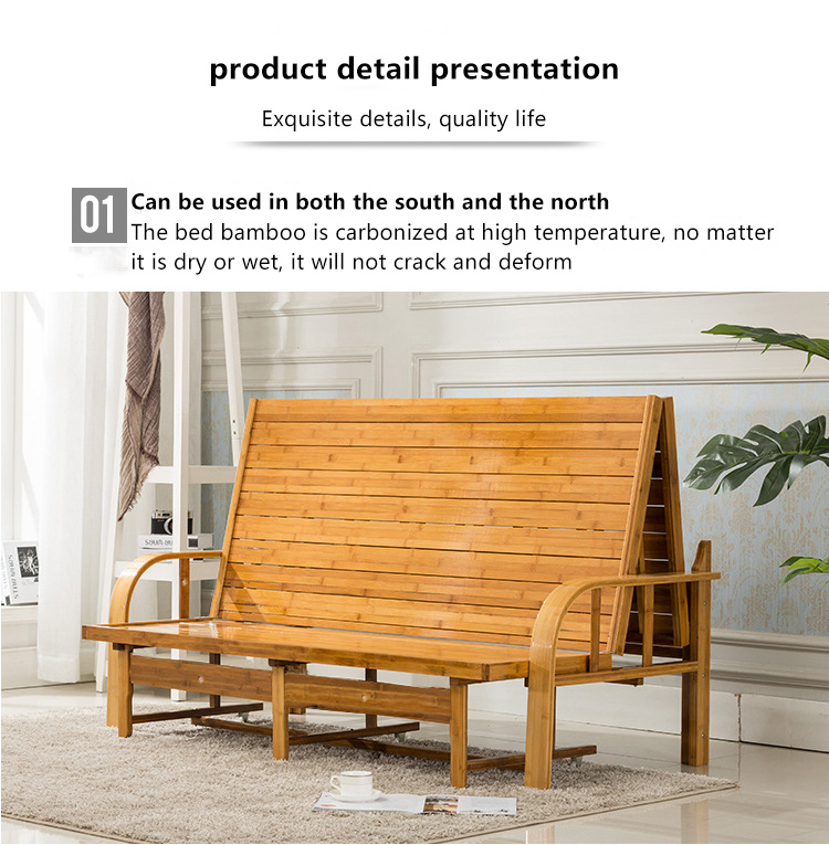 Folding sofa bed double single living room multifunctional solid wood ...