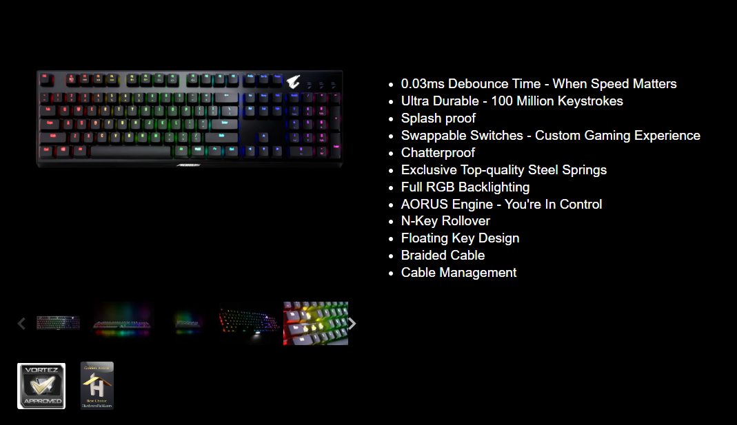Gigabyte Gaming Optical Mechanical Keyboard Aorus K9 RGB Blue Switch Flaretech GP-AORUS-K9 | itw ...