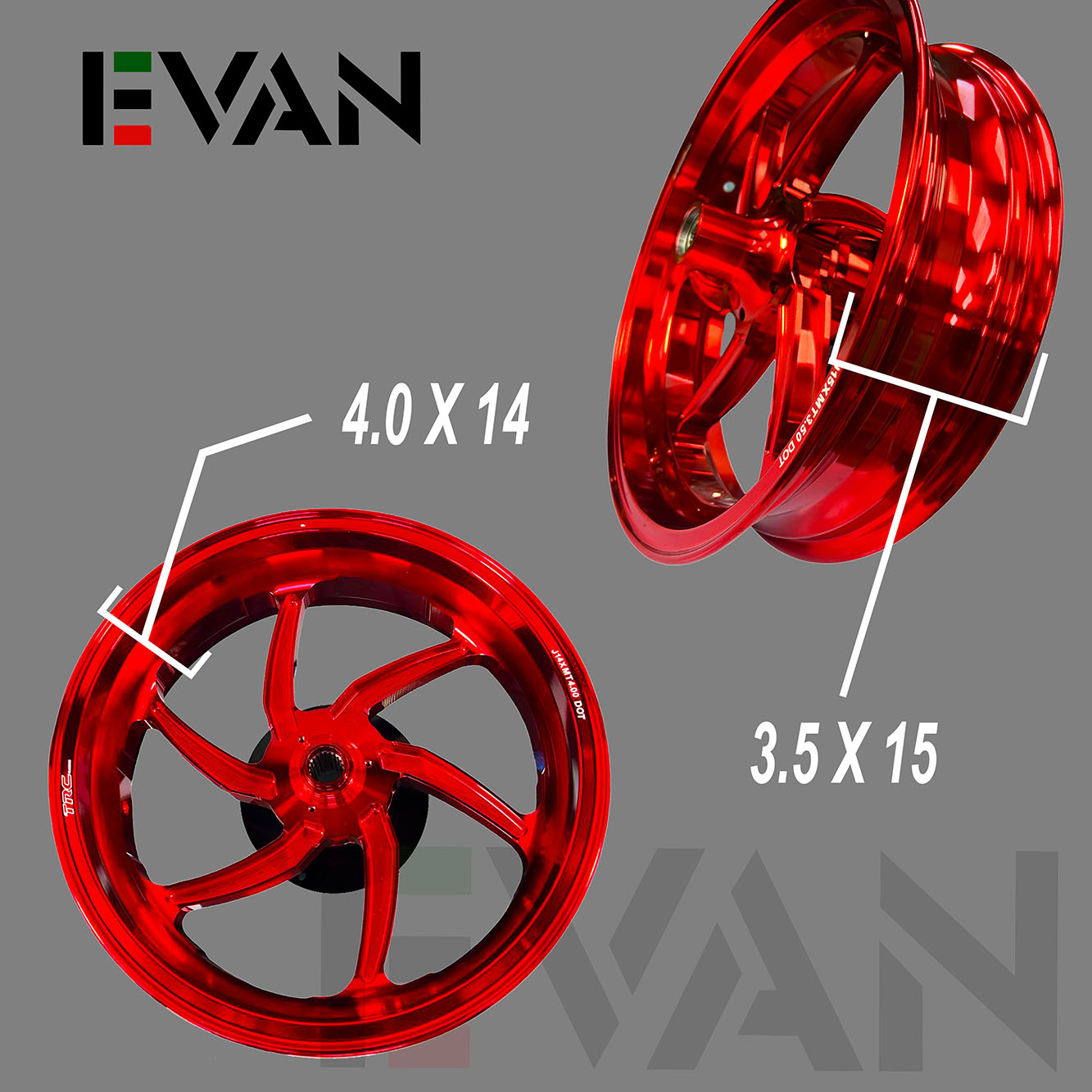 EVAN.COM TRC CNC 6 SPOKES MAGS WHEELS (3.5*15 F x 4.0*14 R) for XMAX ...