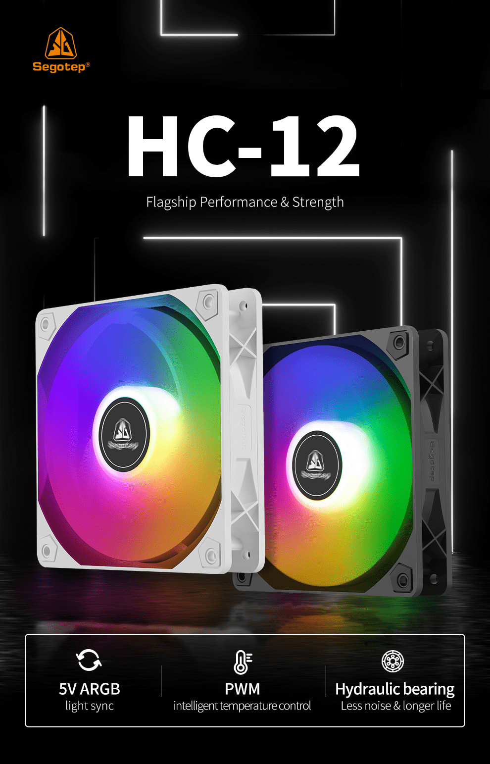 Segotep HC12 ARGB+PWM Lighting Effect Cooling Fans (Black, White ...