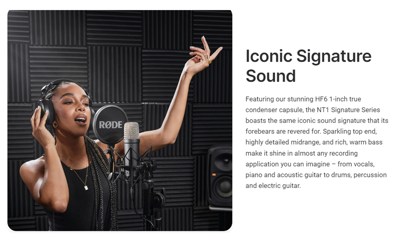 Rode NT1 Signature Cardioid Condenser Studio Microphone w/ Large ...