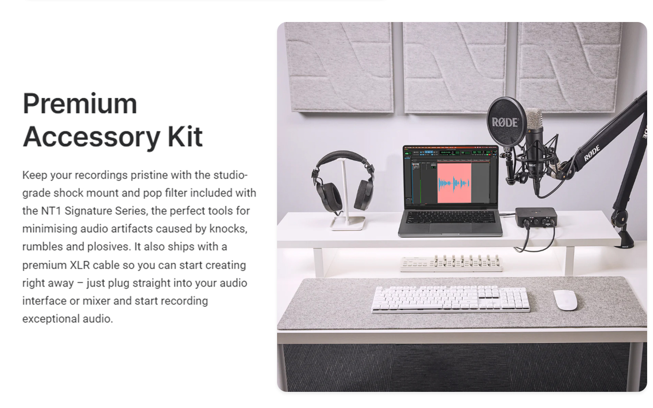 Rode NT1 Signature Cardioid Condenser Studio Microphone w/ Large ...