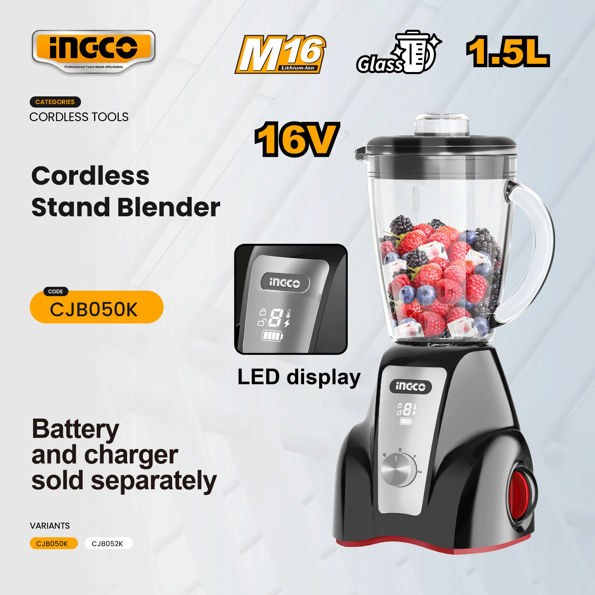 Ingco 300W Cordless 1.5L Stand Blender with 2 Speed Control and LED ...