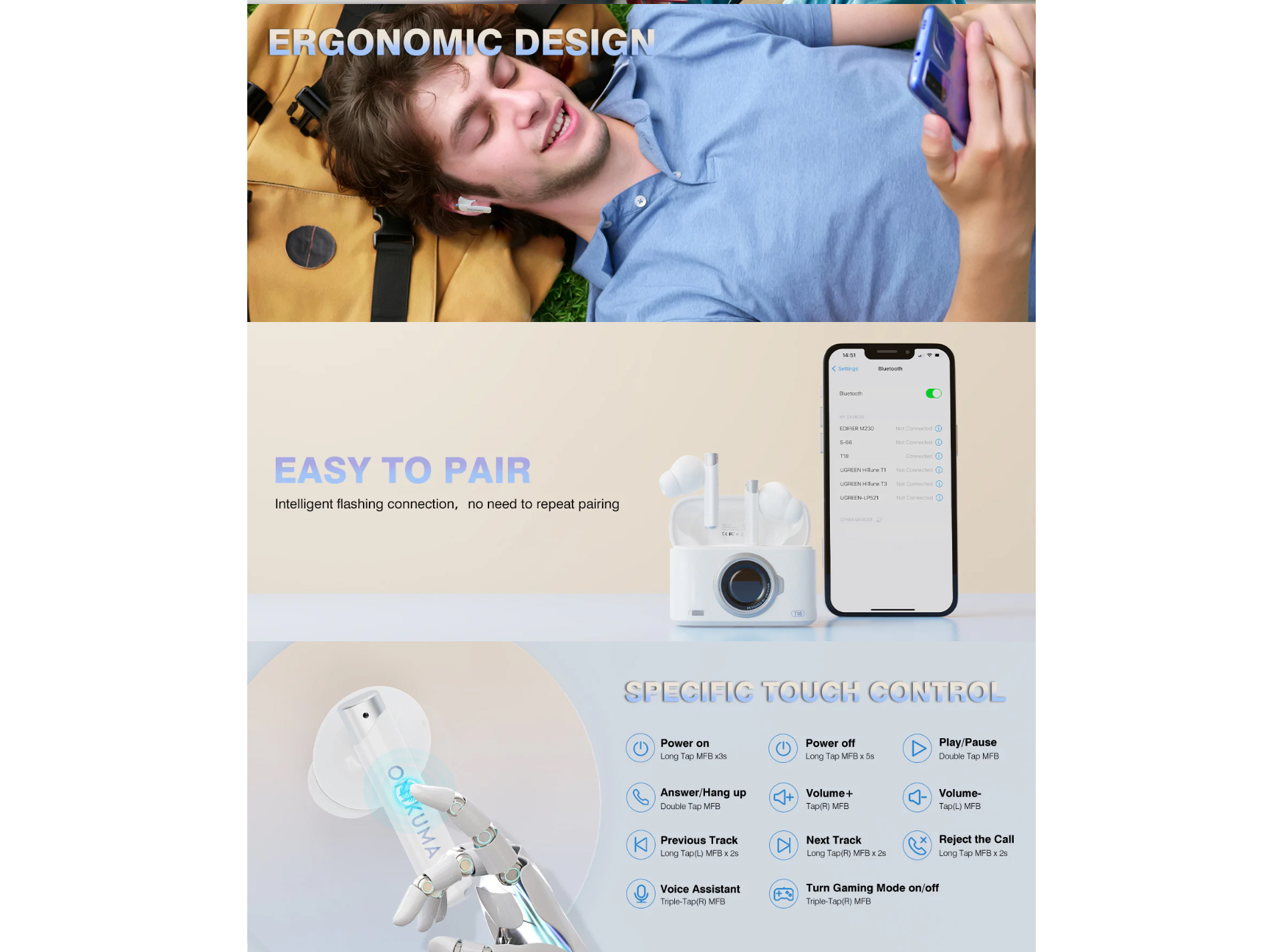 Onikuma T18 Dual Microphone ENC Noise Reduction Wireless Earphones ...
