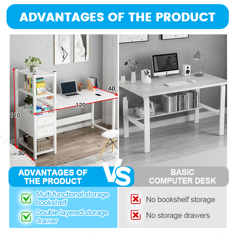 Computer Table Study Desk Home Office Table With Bookshelf Desk with ...