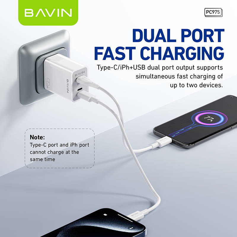 BAVIN PC975 PD 33W Fast Charging Adaptor w/ 3 Ports iPh Port, USB QC3.0 ...