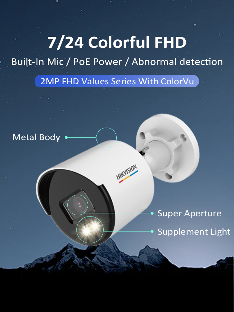 Hikvision 2MP/4MP IP camera package FUll color CCTV kit With audio ...