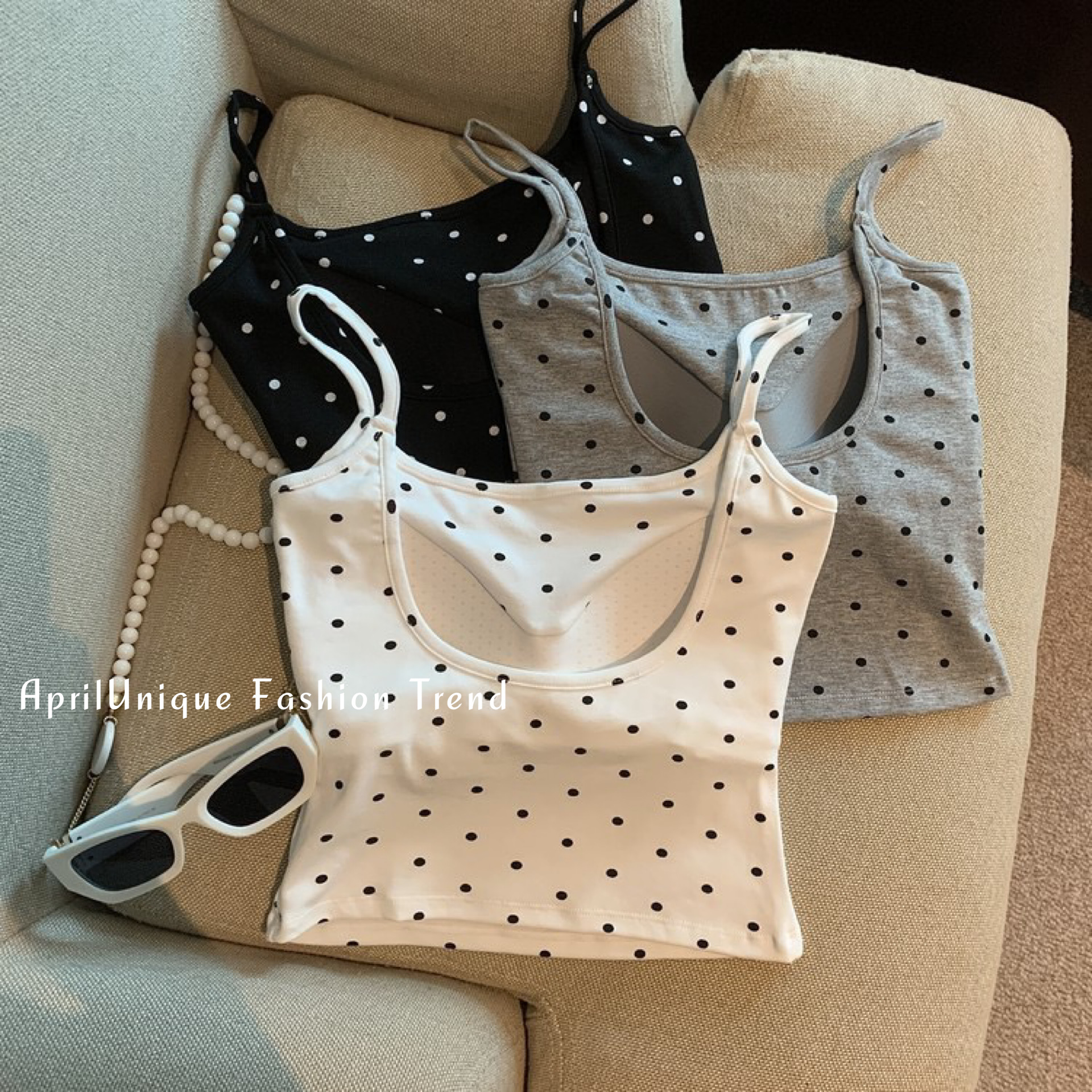 Ladies Cotton Polka Dots With Padded Sando Bra Sexy Backless Sling Back ...