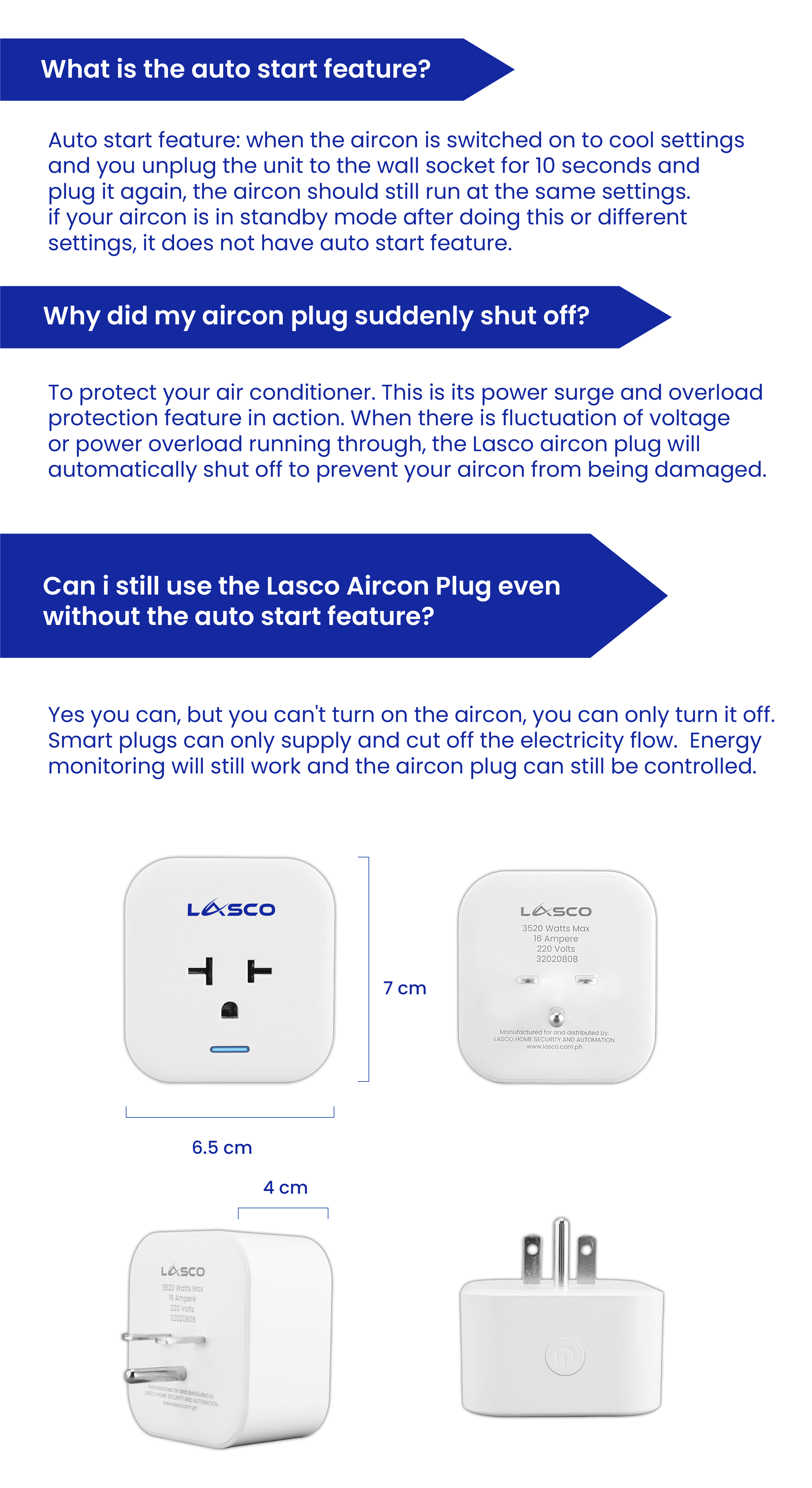 Lasco Wi-Fi Power on Delay Single Aircon Plug Smart Socket Wireless ...