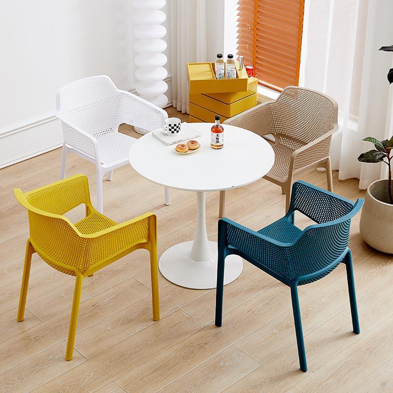 Nordic Plastic Mesh Chair Dining Chair with Armrest Stackable Backrest ...