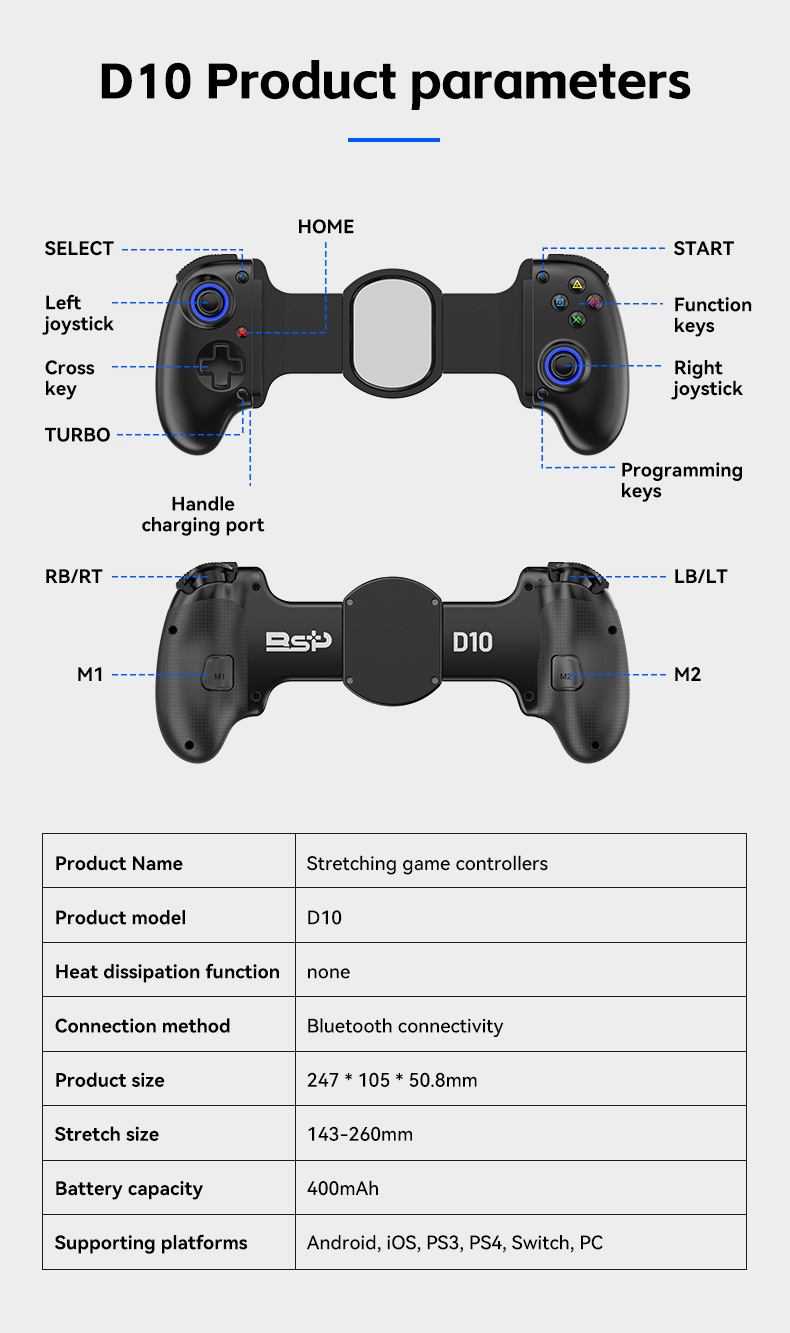 D10 Wireless Bluetooth Gaming Controller w/ Accurate Drifting E-sport ...