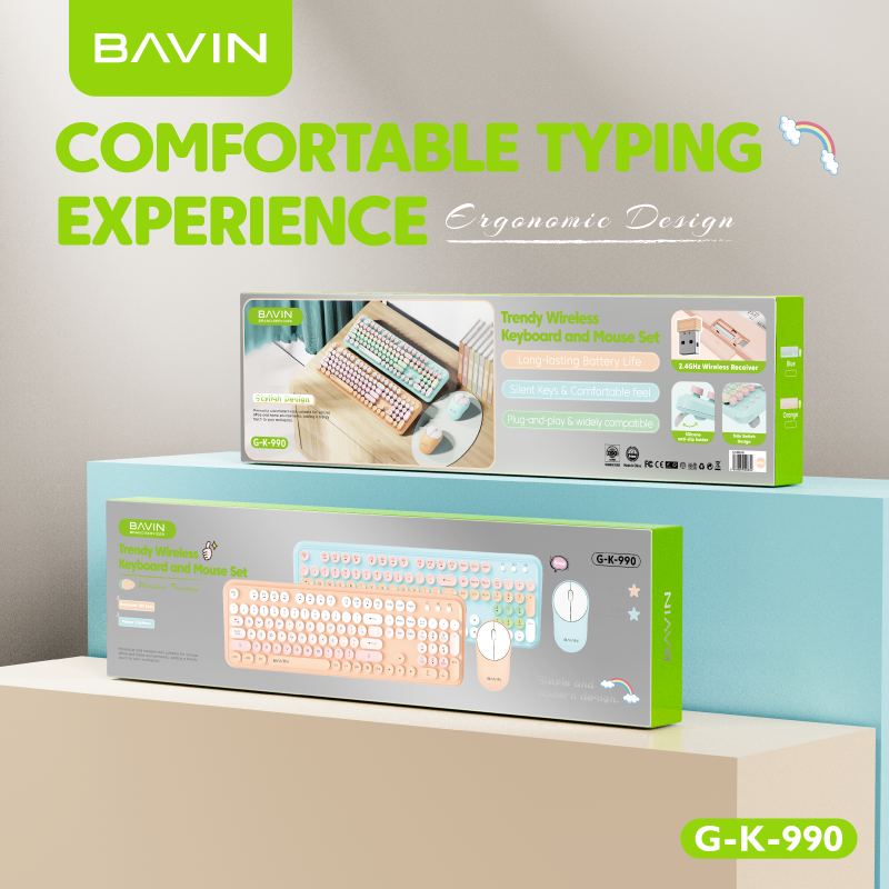 BAVIN K990 2.4G Cute Stylish Wireless Keyboard and mouse Compatible for ...
