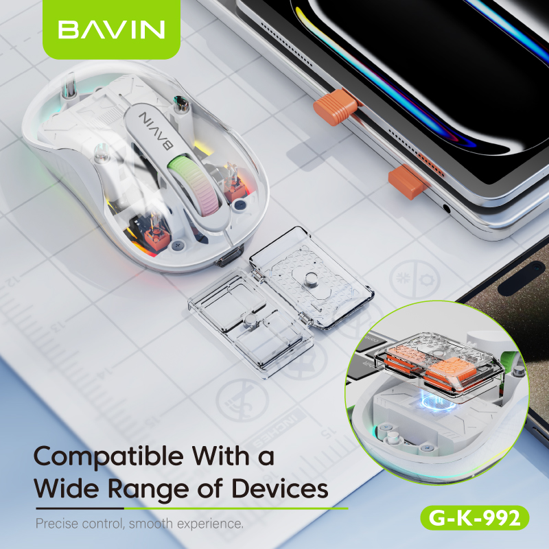 BAVIN K992 RGB Wireless Gaming Mouse w/ Translucent Magnetic Top Cover ...