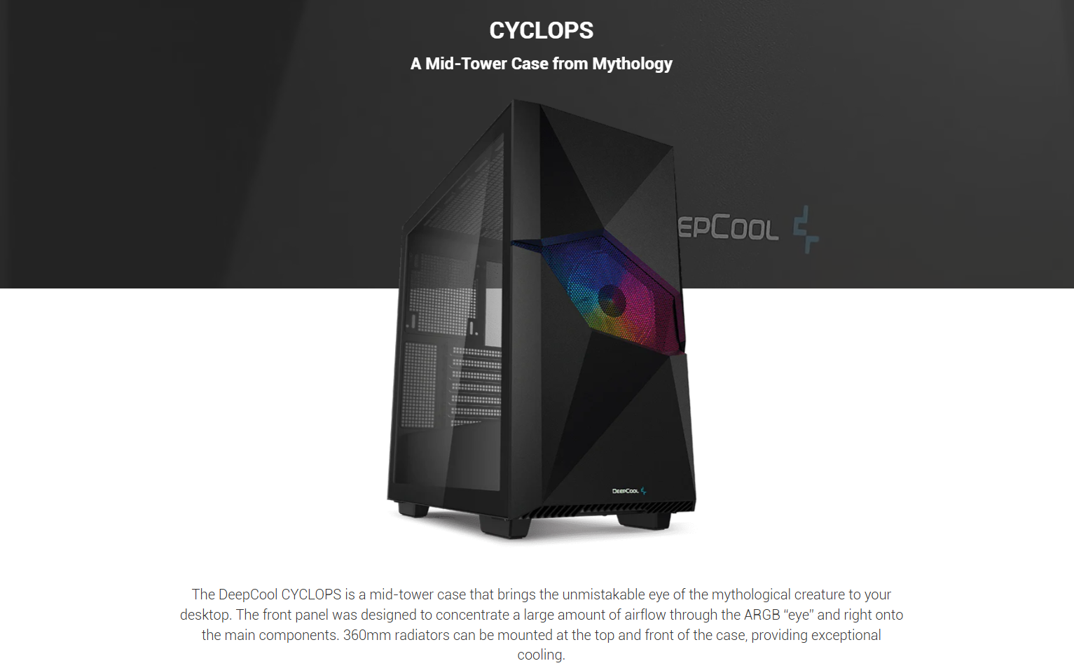 Deepcool Computer PC Case Cyclops Black Mid-Tower Tempered Glass (R ...