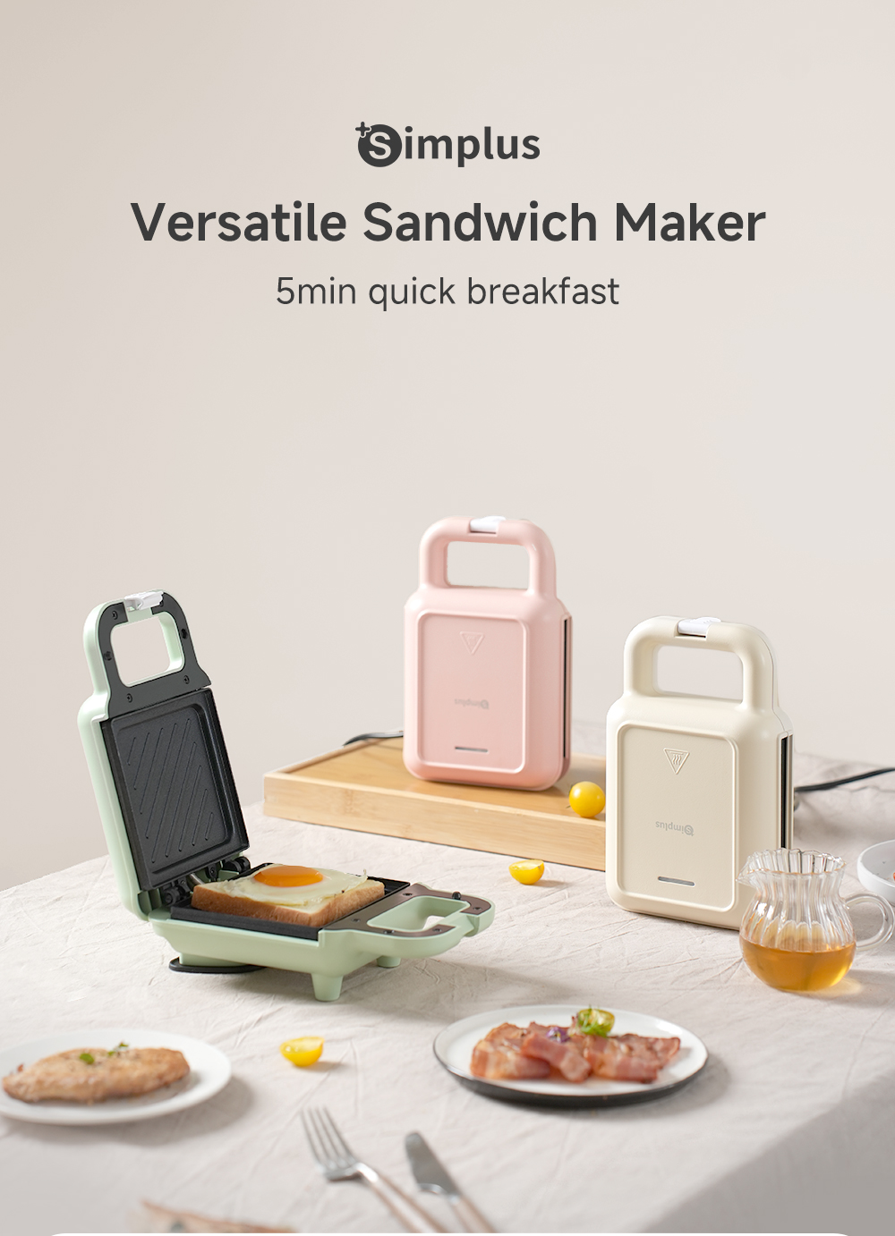 SimplusPink Sandwich Maker Toaster Breakfast Maker MultiFunctional ...