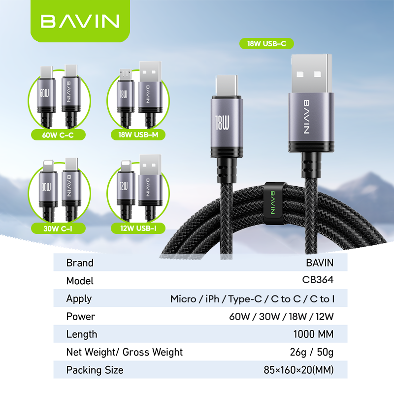 BAVIN CB364 60W PD Fast Charging Aluminum Alloy Data Cable w/ 1 Meter ...