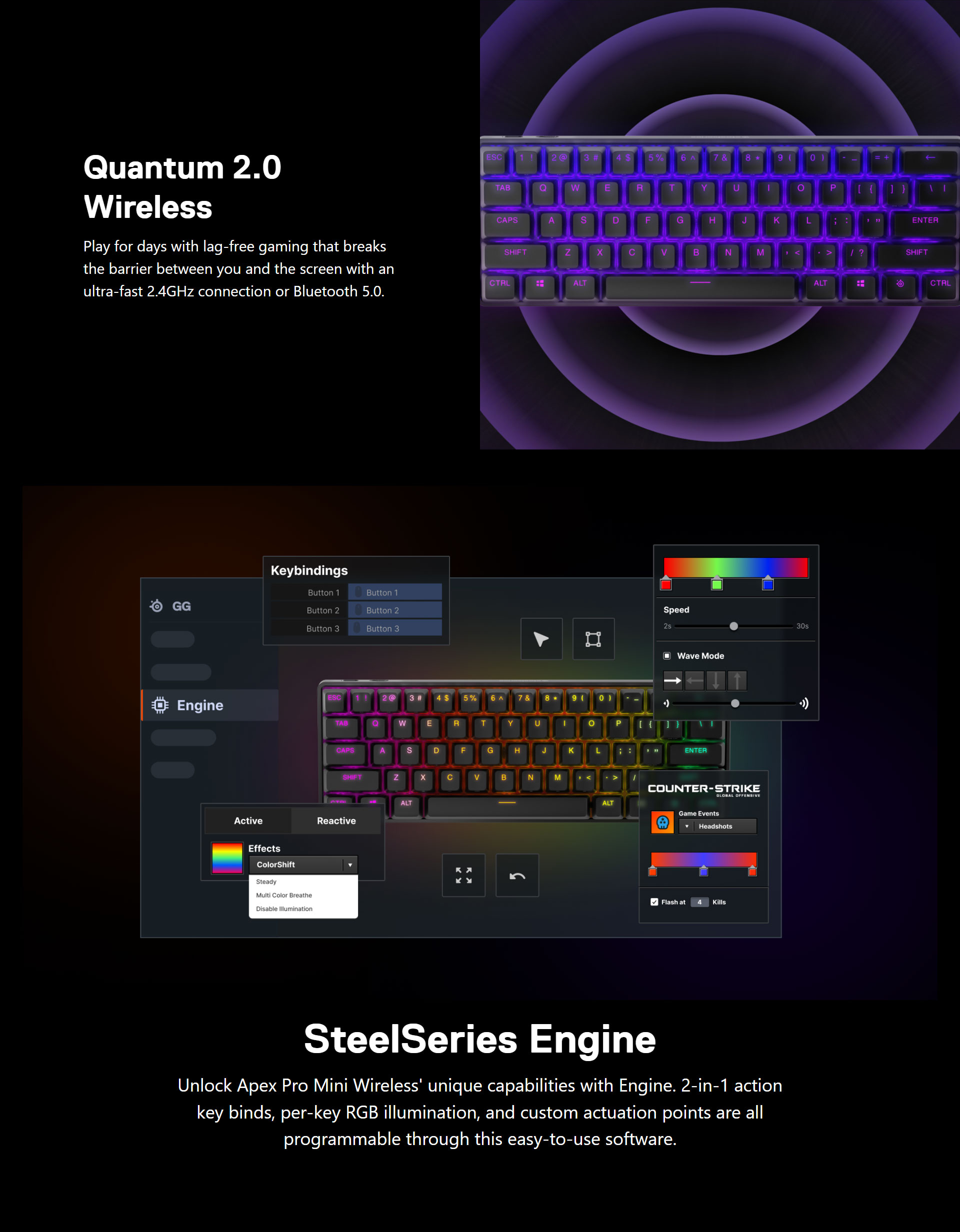 SteelSeries Apex Pro Mini Wireless 2.4 GHz Bluetooth Mechanical Gaming ...