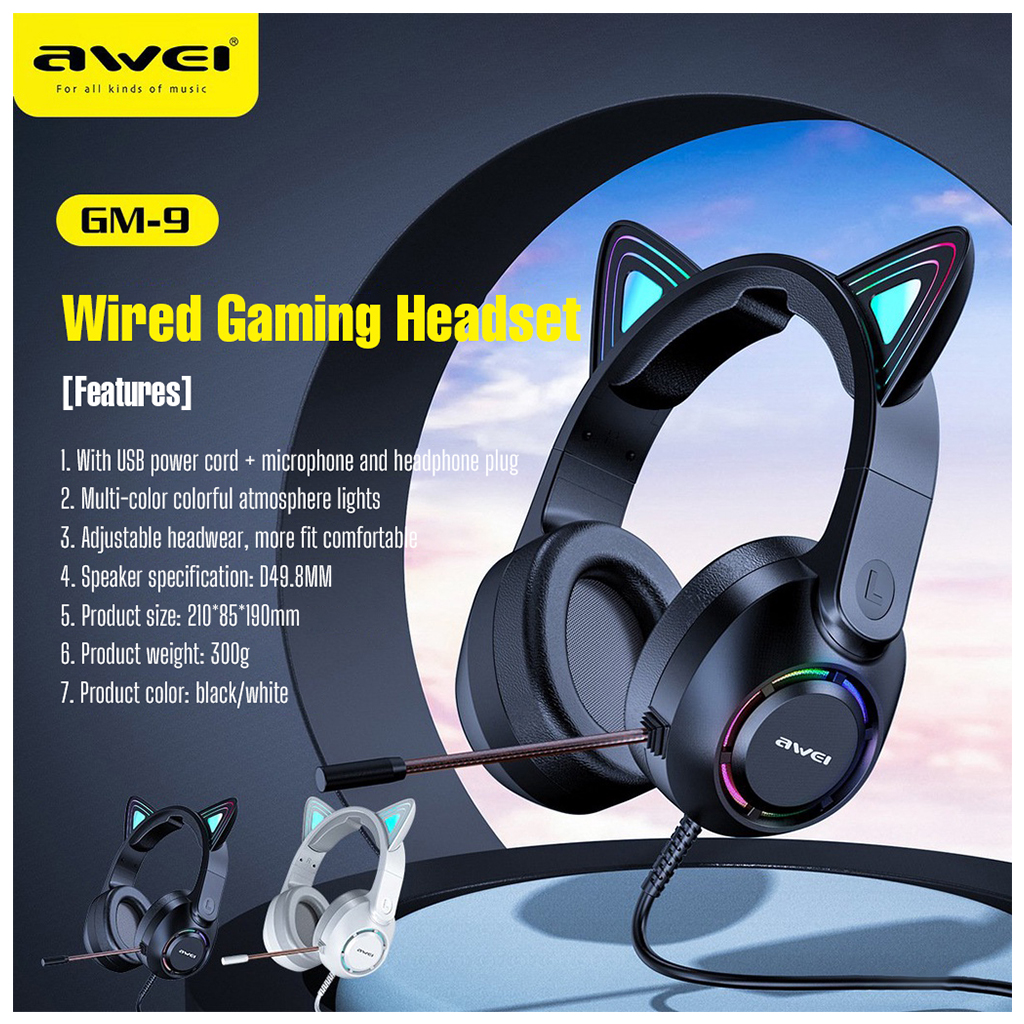 Awei GM-9 Over The Ear Gaming Wired Headset 3.5mm Aux & USB Jack ...