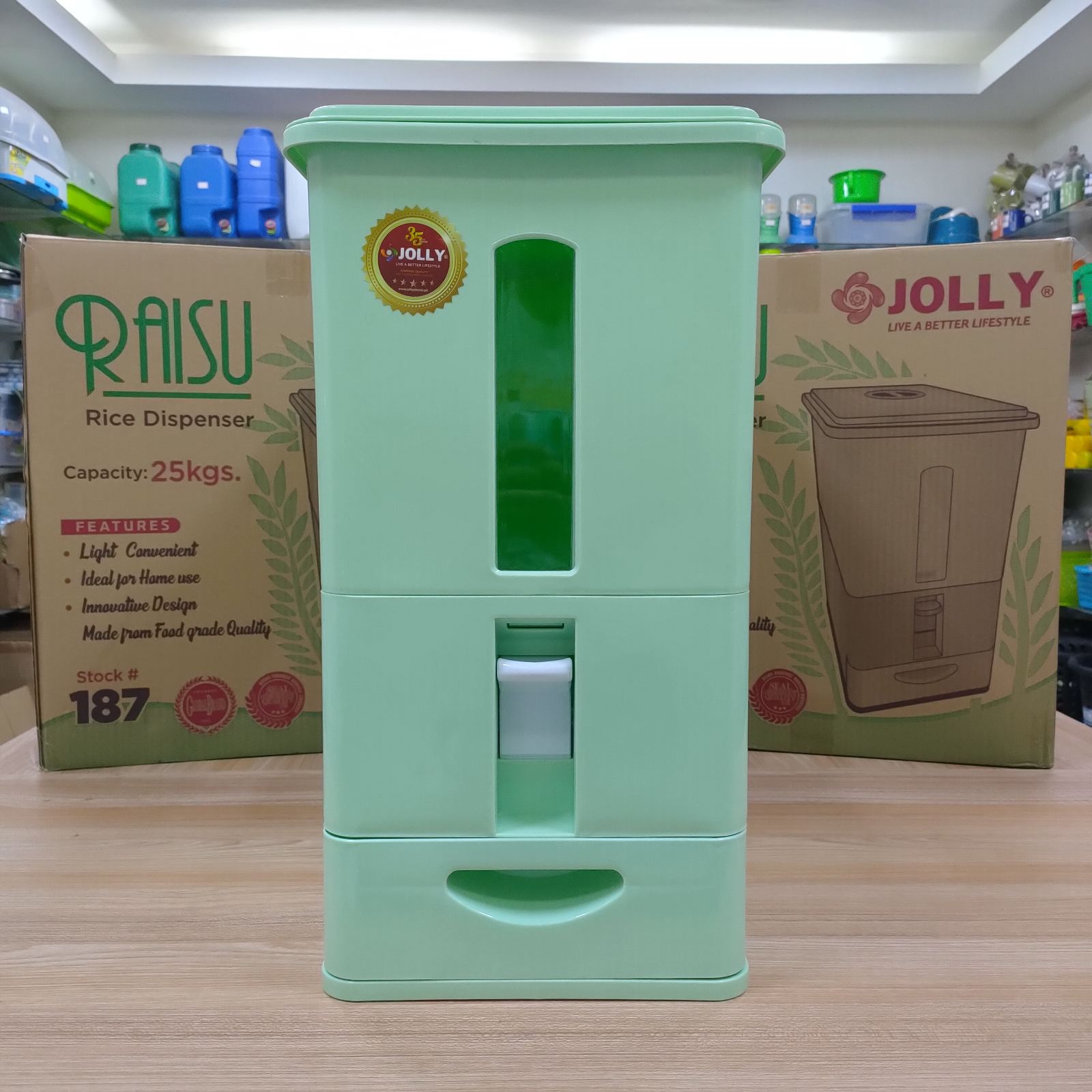 JOLLY RICE DISPENSER 25KG RICE BOX / SEALED RICE STORAGE BOX / GRAIN ...