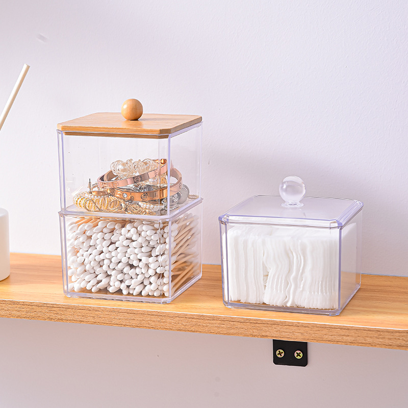 Acrylic Double Layer Clear Dressing Table Cotton Pad Swab Ball Make up ...