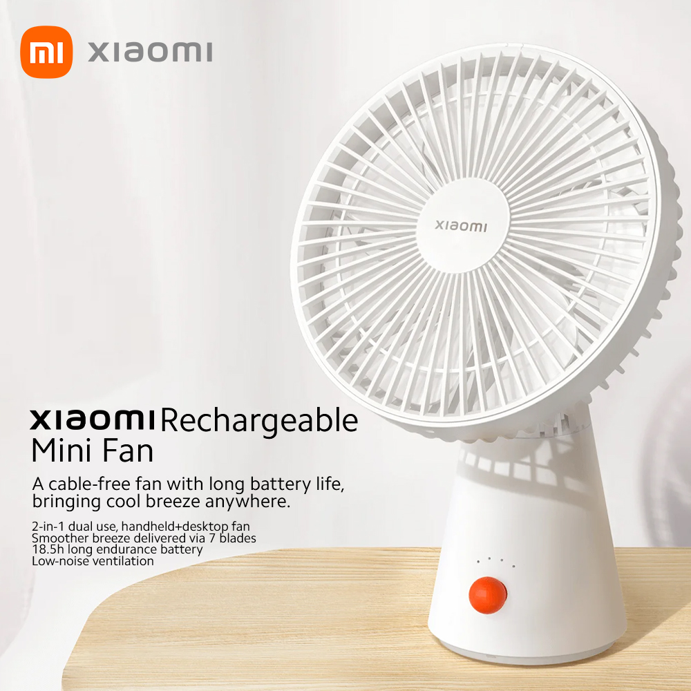Xiaomi Rechargeable Mini Fan | 2-in-1 Dual Use | 7 Blades | 18.5H Long ...
