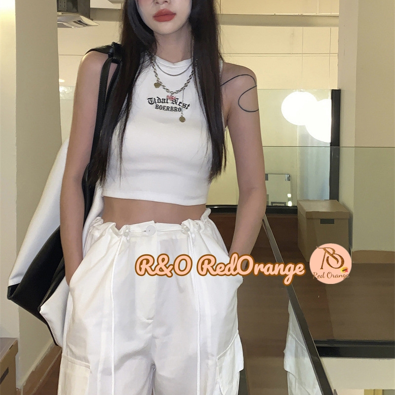 R&O Racer Back Crop Top for Women embroidered Knitted Korean Trendy ...