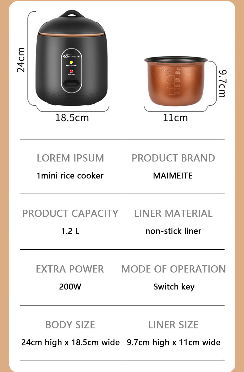 Maimeite 1.2L/2L mini rice cooker with steamer non-stick pot multi ...