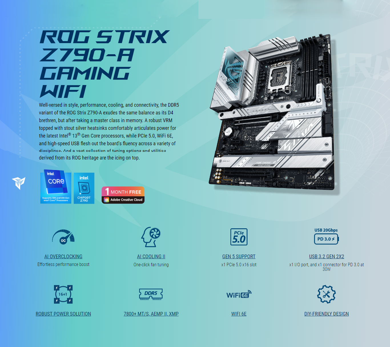Asus ROG Strix Z790-A Gaming WIFI LGA1700 Socket Intel Z790 Chipset ATX ...