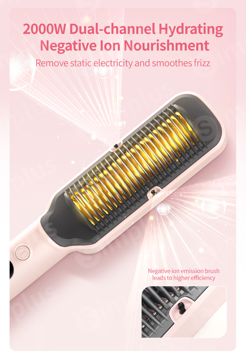 Simplus Hair Straightener Brush Comb Negative Ion Hair Brush Hair ...