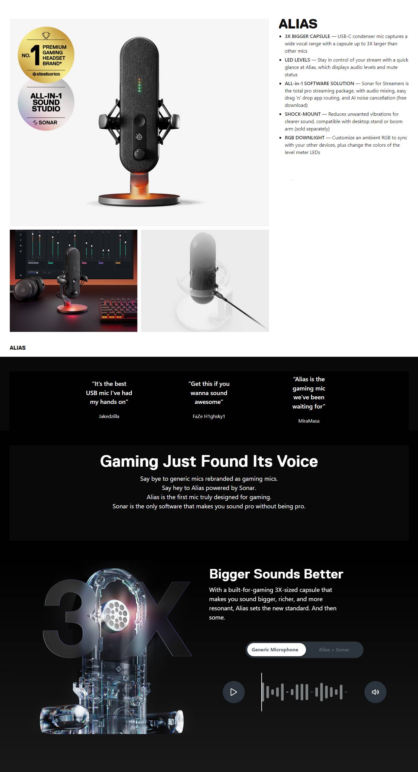 SteelSeries Alias USB C AI Noise Cancelling Wired Condenser Gaming ...