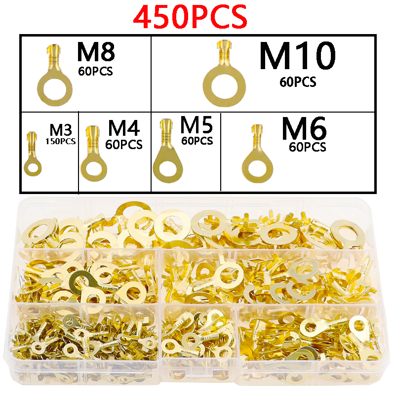 150/300/450pcs Electrical Wire Lugs Eyelet Brass Ring Eye Hole Copper ...