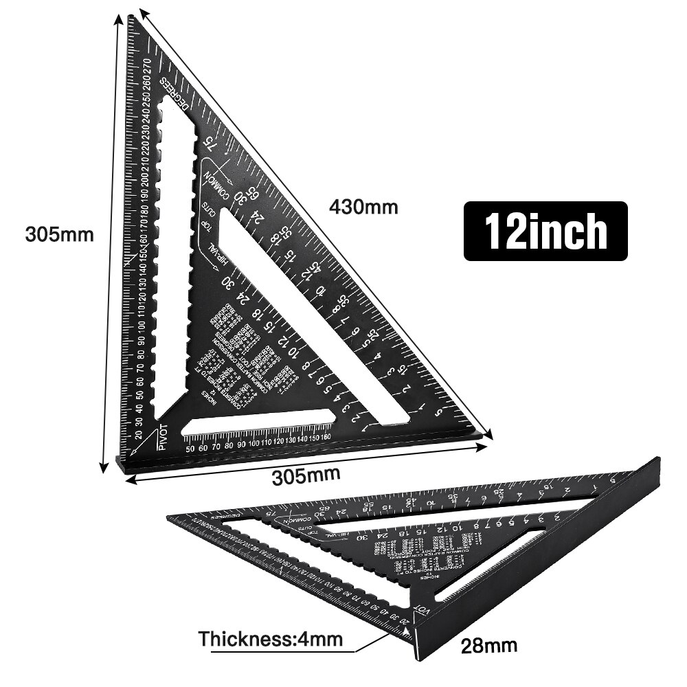 12Inch Aluminum Alloy Metric Triangle Ruler Angle Protractor Speed ...