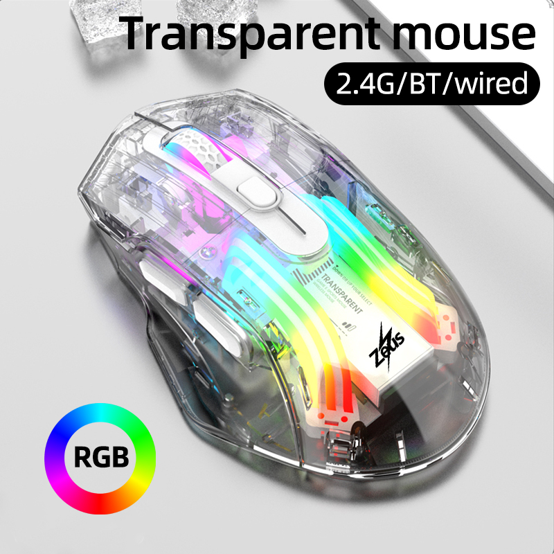 Zeus GD-008 Transparent RGB Mechanical Three Modes Gaming Mouse ...