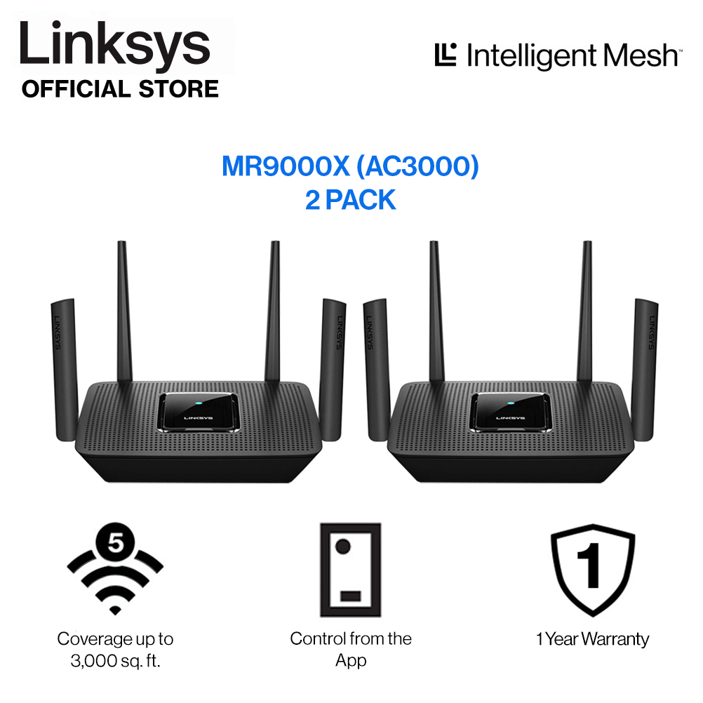 Linksys Max-Stream AC3000 Tri-Band Mesh WIFI 5 Router, 2 PACK (MR9000X ...