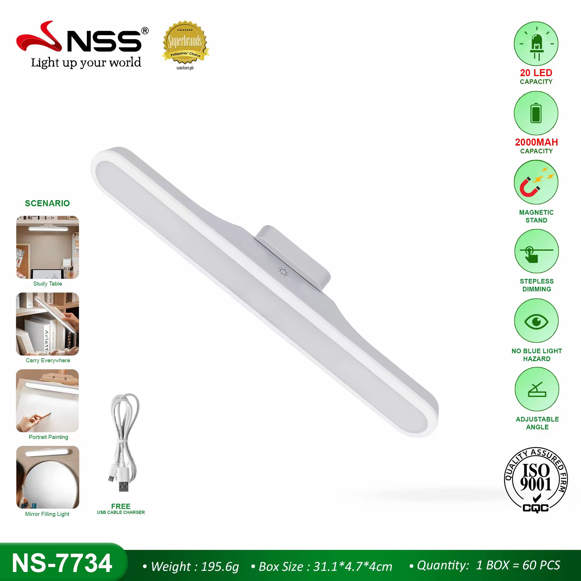 NSS desk lamp induction light magnetic rechargeable LED light stepless ...