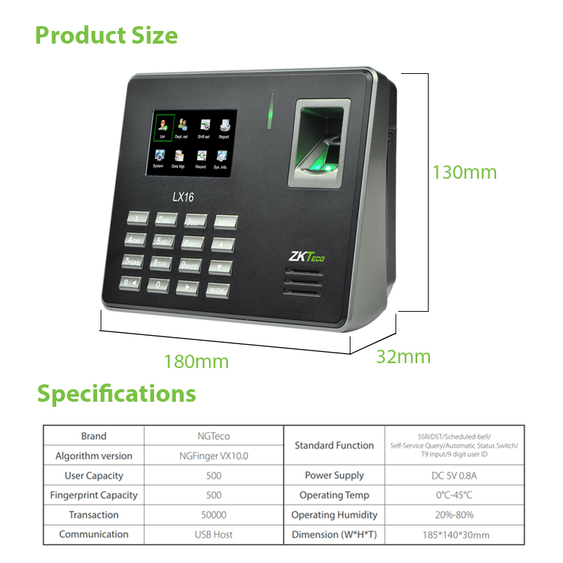 ZKTeco LX16 Fingerprint Time Attendance Machine Punch Card Machine ...