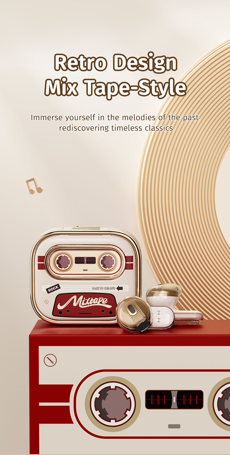 Rock Space Retro Mix Tape TWS Bluetooth 5.3 Earphones Wireless Earbuds ...