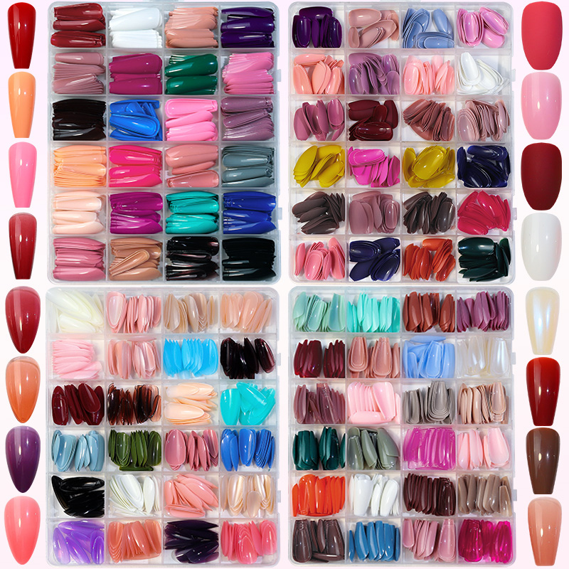 576/288pcs set of color fake nail extension with color transparent gel ...