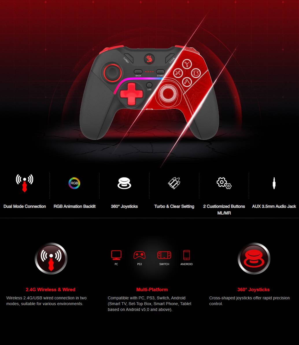 Bloody GPW70 Sports Black/White Multi-Platform Rechargeable Wireless ...