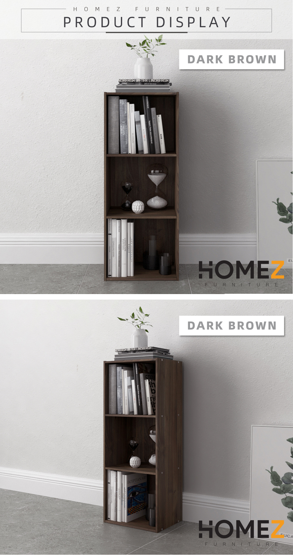 (Ready Stock) Homez 3 Tier Bookcase Wooden Cabinet Multi-Purpose ...