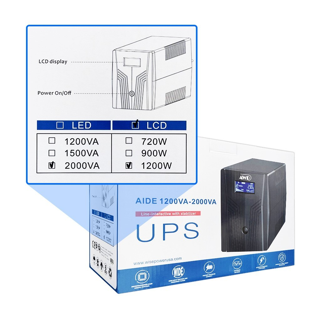 Ipason AWP AID2000 Pro Aide Pro LCD 1200W-2000VA UPS with AVR ...