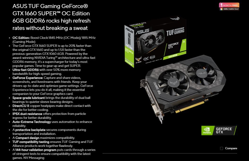 ASUS TUF Gaming GeForce® GTX 1660 SUPER™ OC Edition 6GB GDDR6 Graphic ...