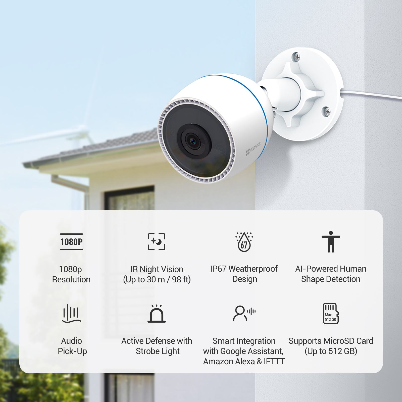 EZVIZ H3c 2MP Outdoor Security WiFi Camera 1080P Full HD Color Night ...