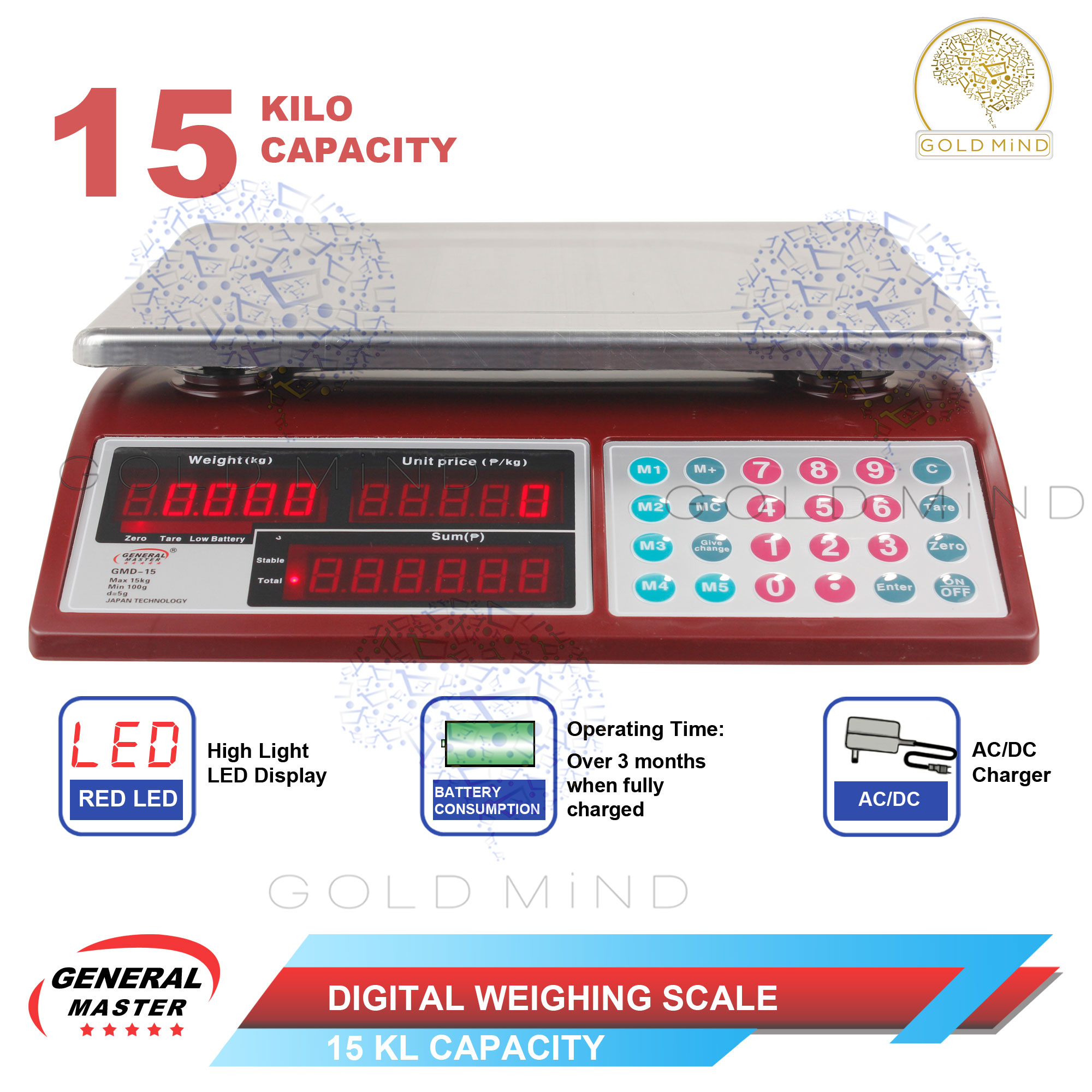 General Master Digital Weighing Scale with Price Computing Feature (15 ...