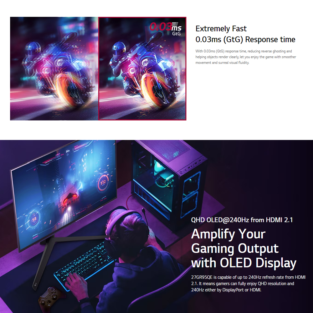 LG 27GR95QE-B 27" UltraGear OLED 240Hz 1440p QHD HDR Gaming Monitor ...
