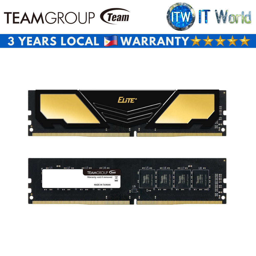 Itw | Teamgroup Elite Plus DDR4-3200 CL22 Desktop Memory RAM (Black/Gold) (8GB | 16GB | 32GB ...