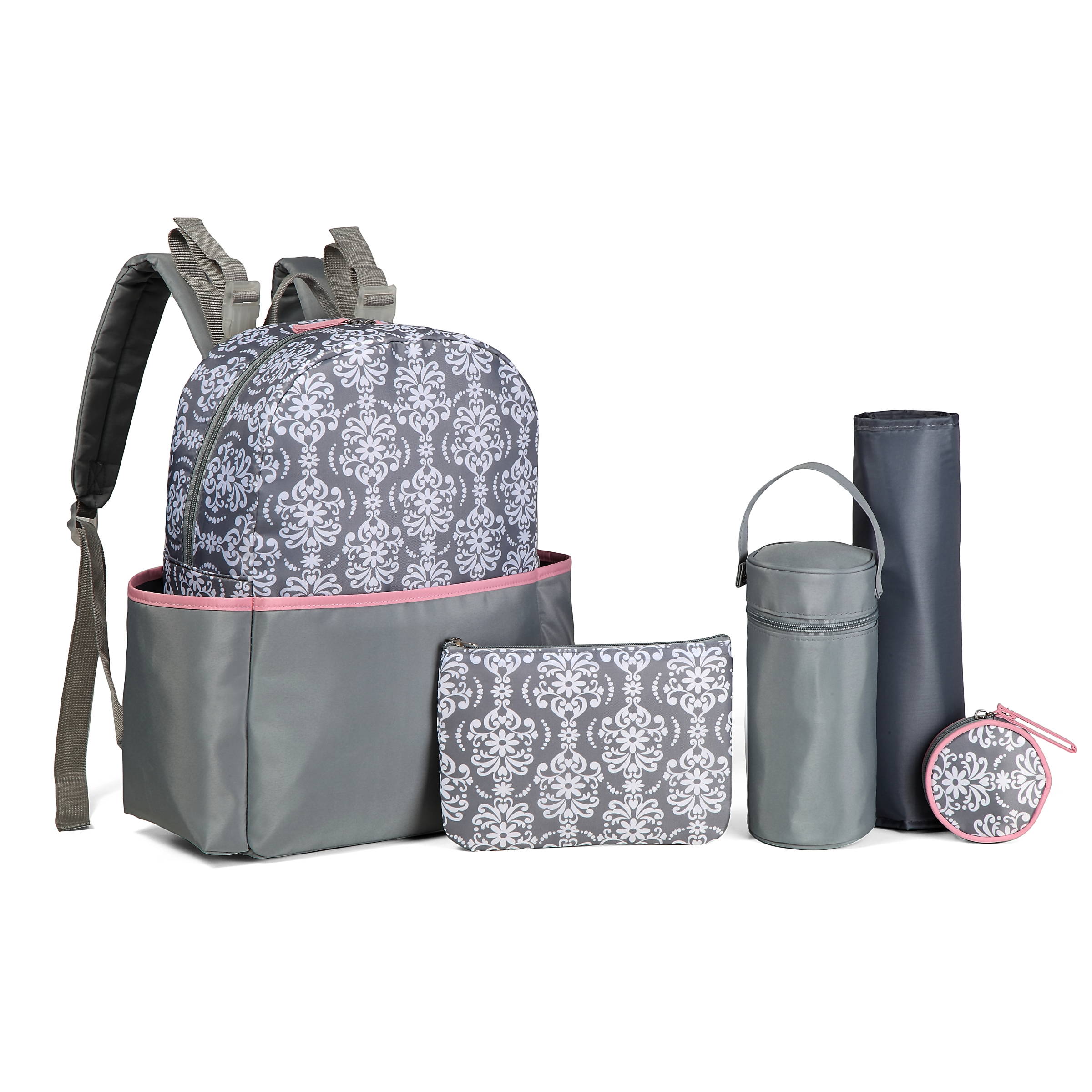 Colorland Magic 5 Piece Set Family Diaper Backpack (Grey Mary Flower ...